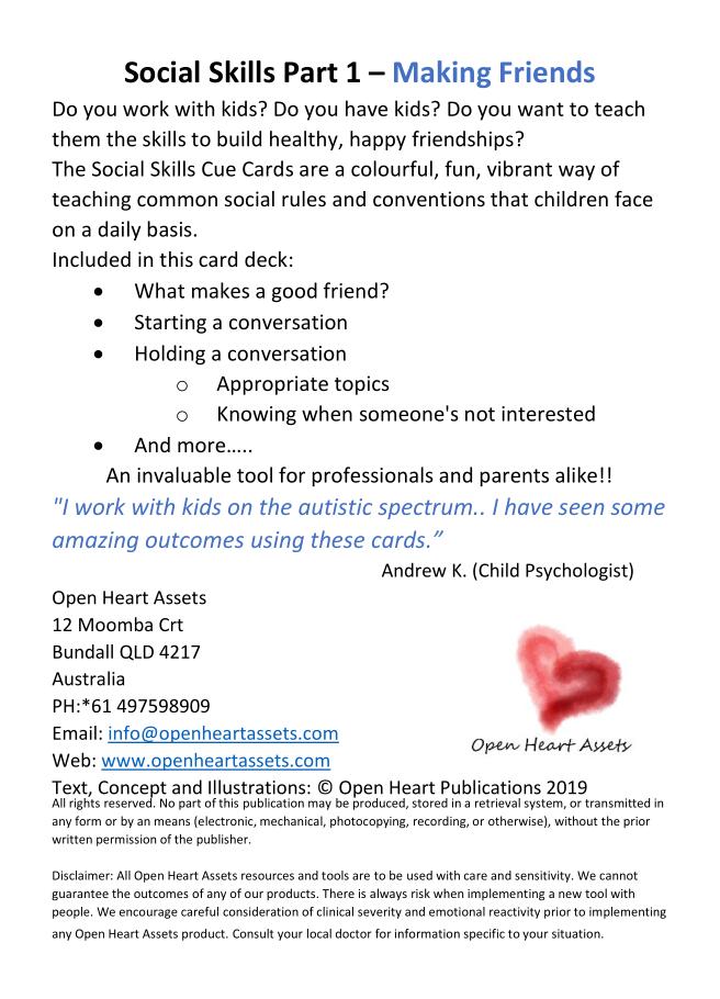 Social Skills Tool Kit Part 1 Back Cover | Based on clinically ...