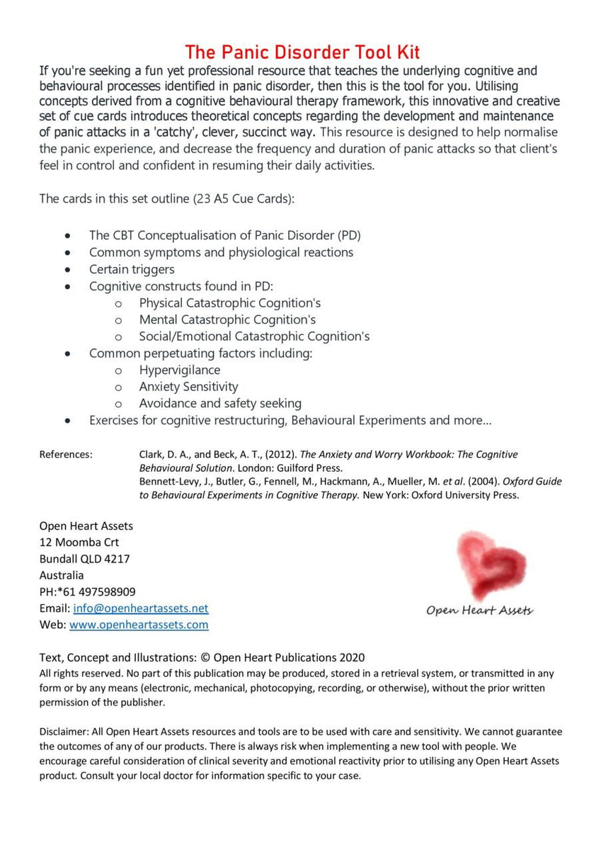 Panic Disorder Tool Kit Front Page | Based on clinically validated ...